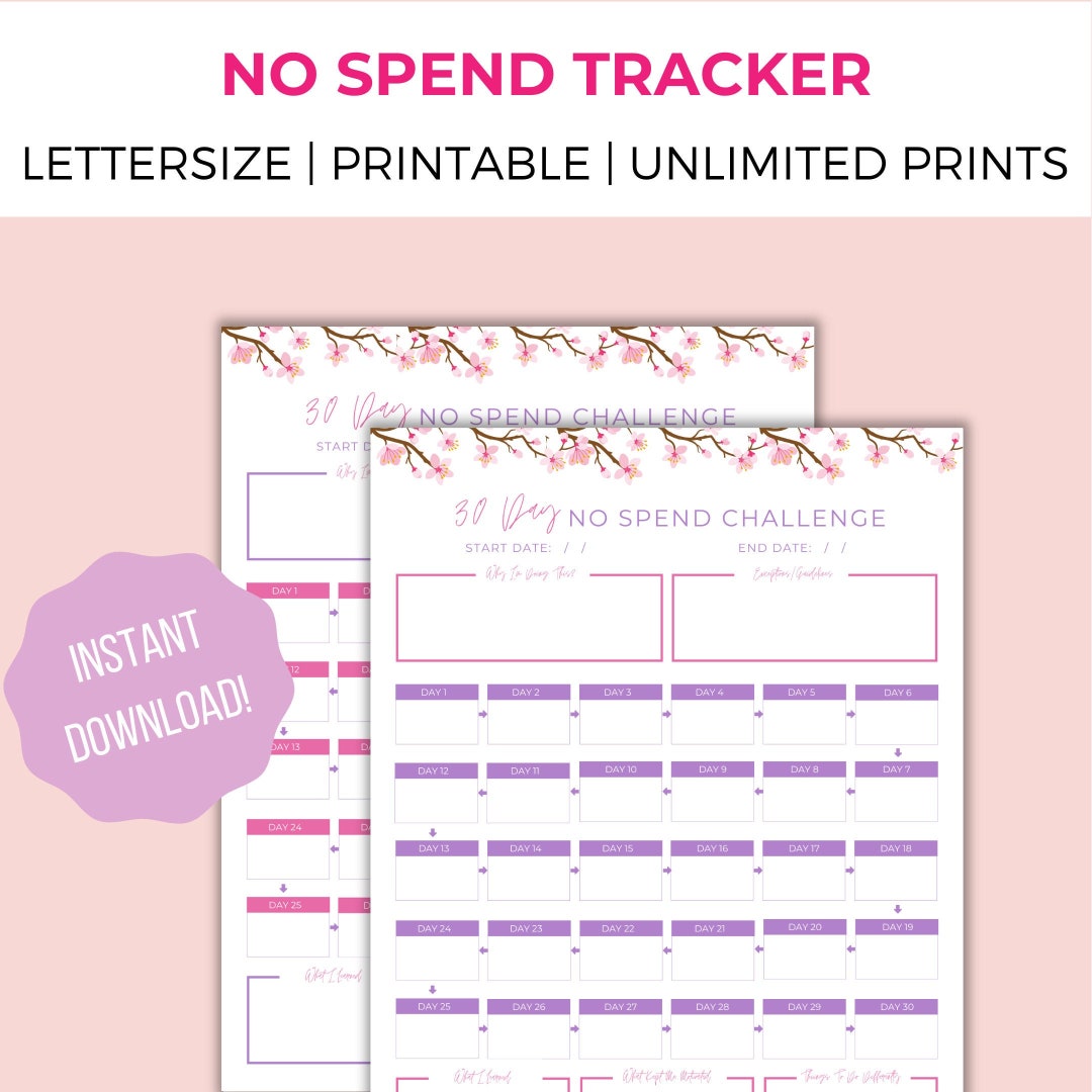 No Spend Challenge, No Spend Tracker, 30 Day Challenge, Savings ...