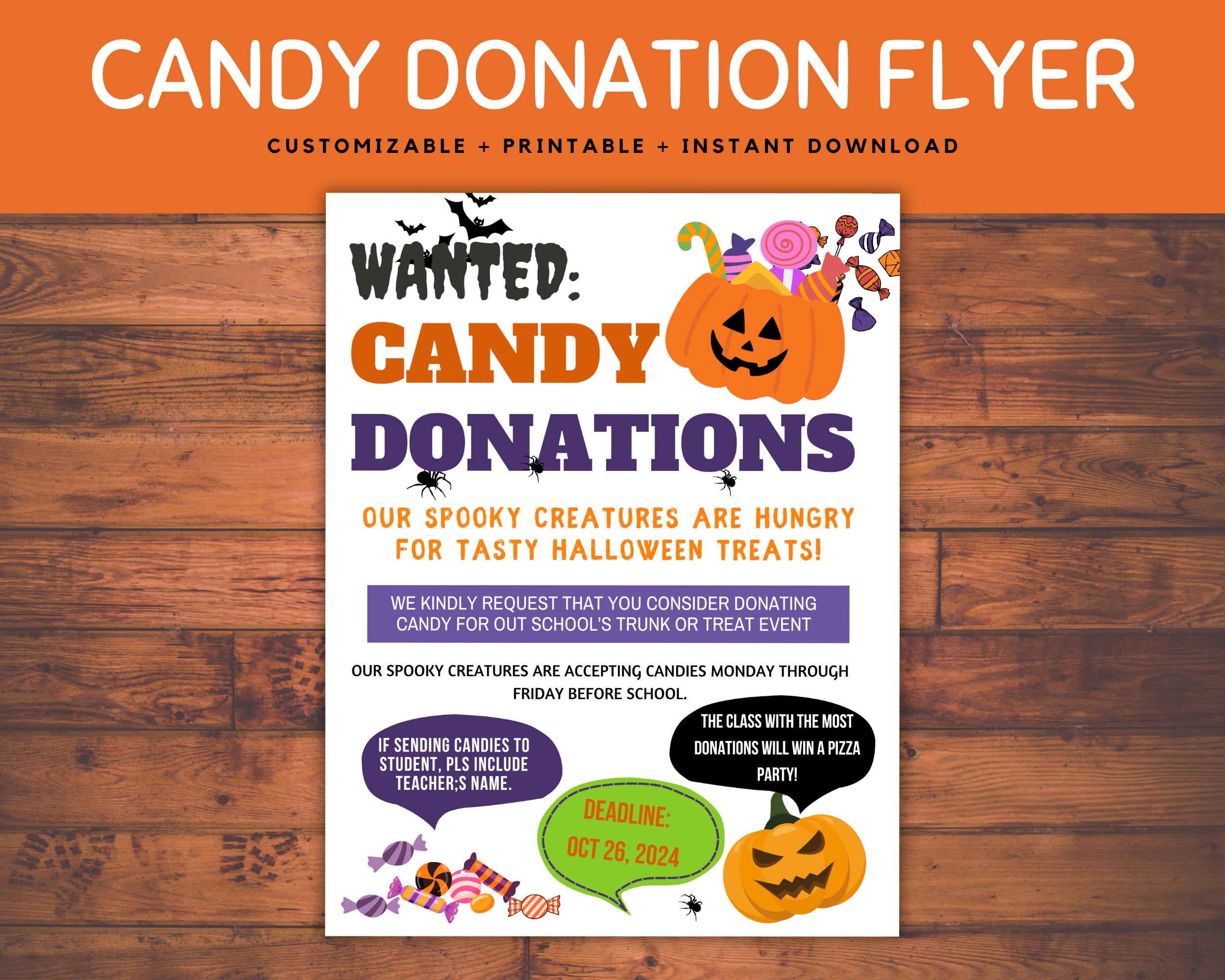 Editable DIY Candy Donation Flyer Template for Trunk or Treat Halloween ...