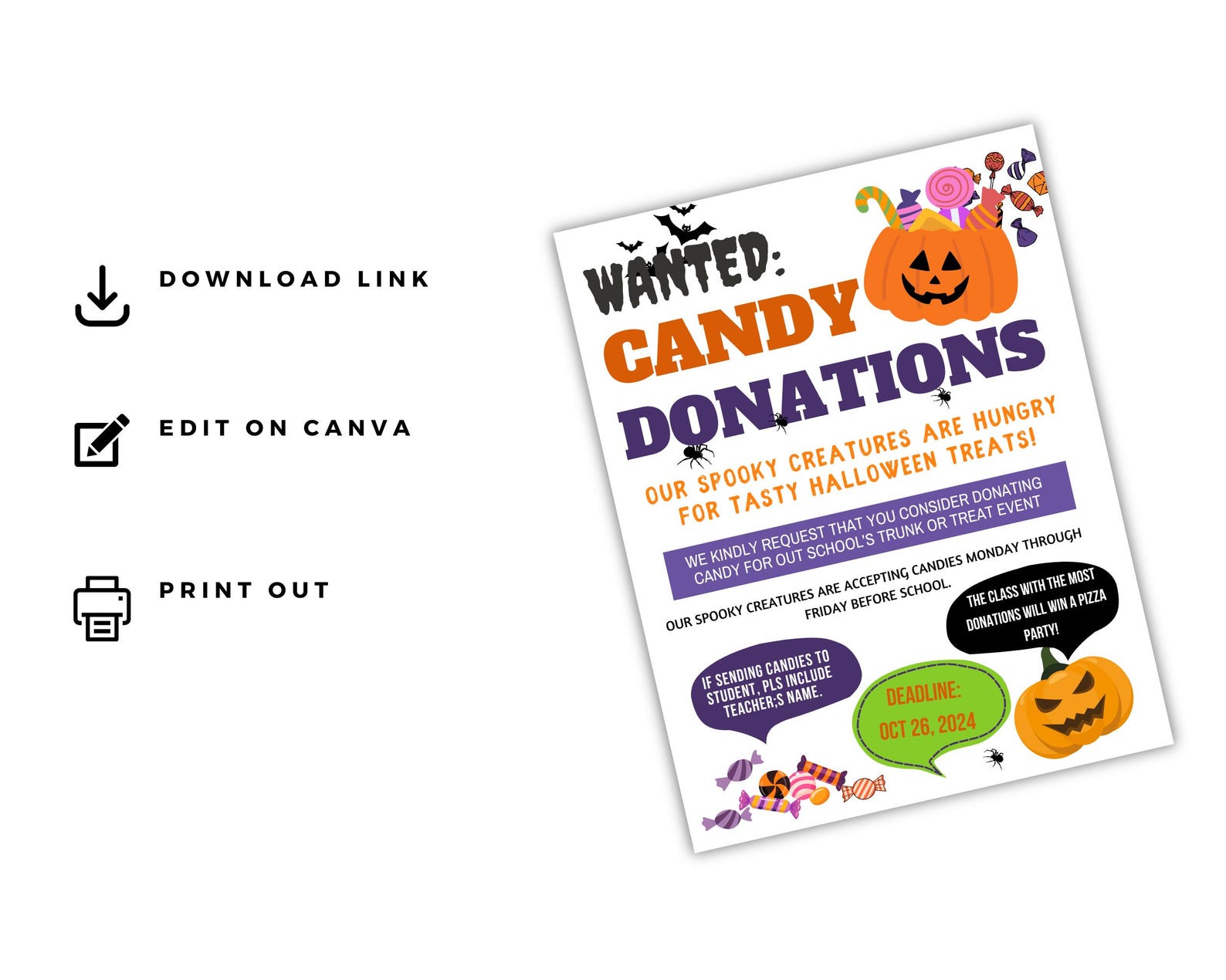 Editable DIY Candy Donation Flyer Template for Trunk or Treat Halloween ...