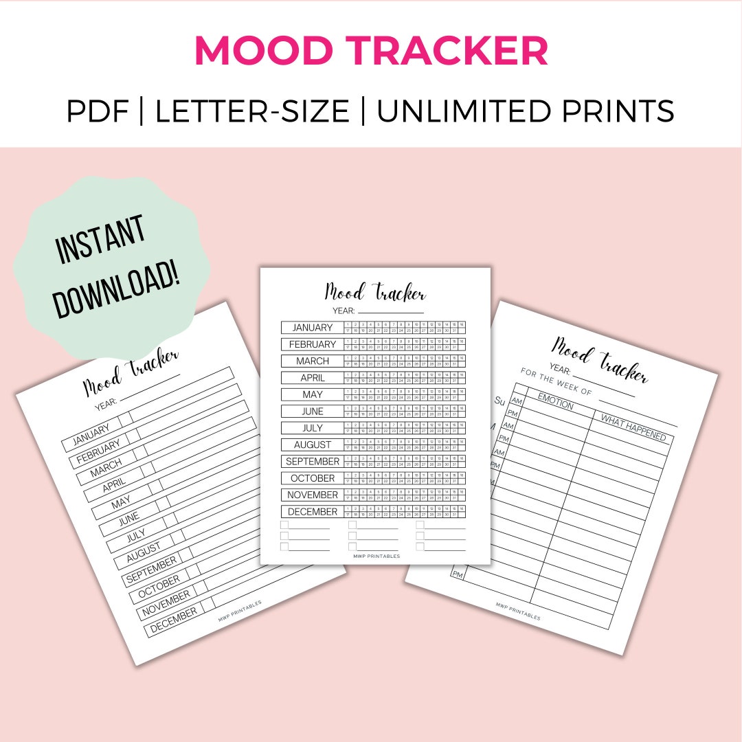 Printable Mood Tracker, PDF, Weekly Mood, Daily Tracker, Monthly ...