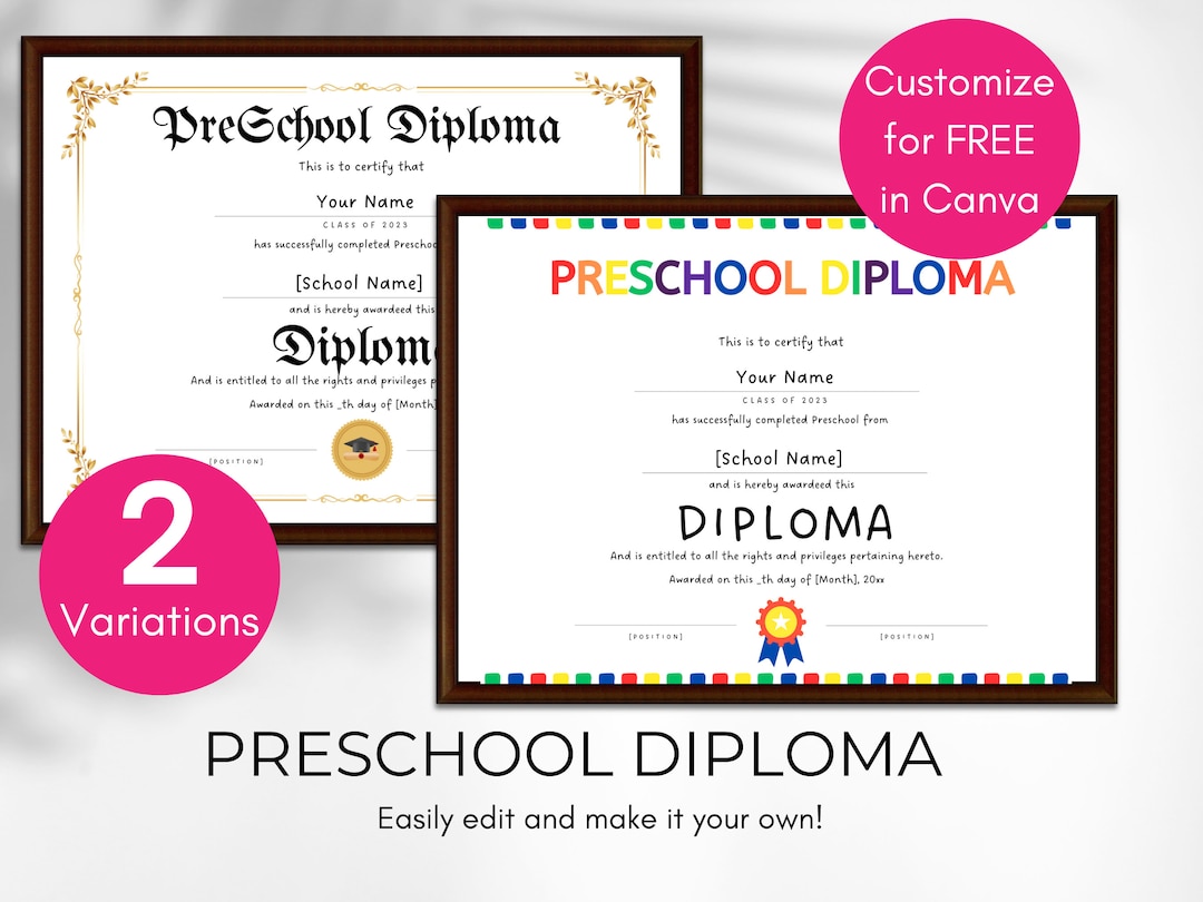 Editable Preschool Diploma | Editable Preschool Certificate ...