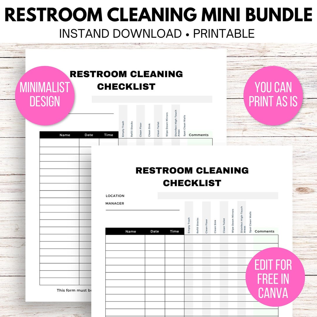 Editable Restroom Cleaning Sign off Sheet | Restroom Checklist ...