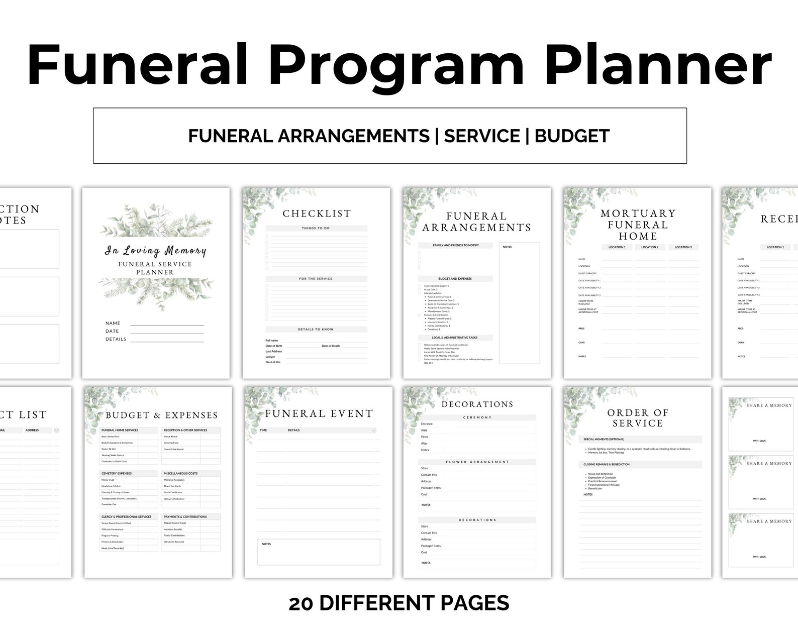 Funeral Program Planner: Memorial Service Organizer (PDF) - Etsy