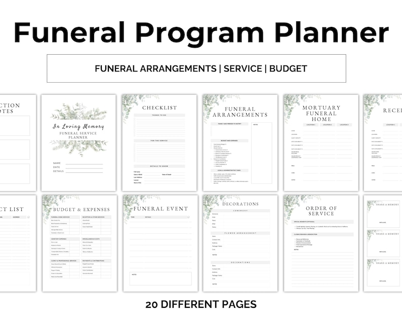 Funeral Program Planner: Memorial Service Organizer (PDF) - Etsy