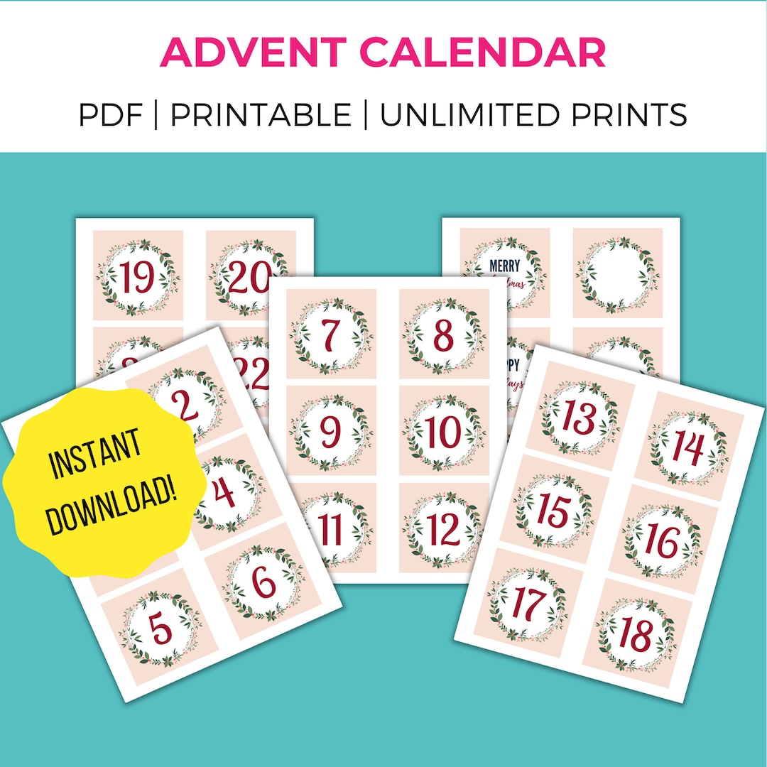 Advent Calendar Countdown Printable Advent Calendar Number - Etsy