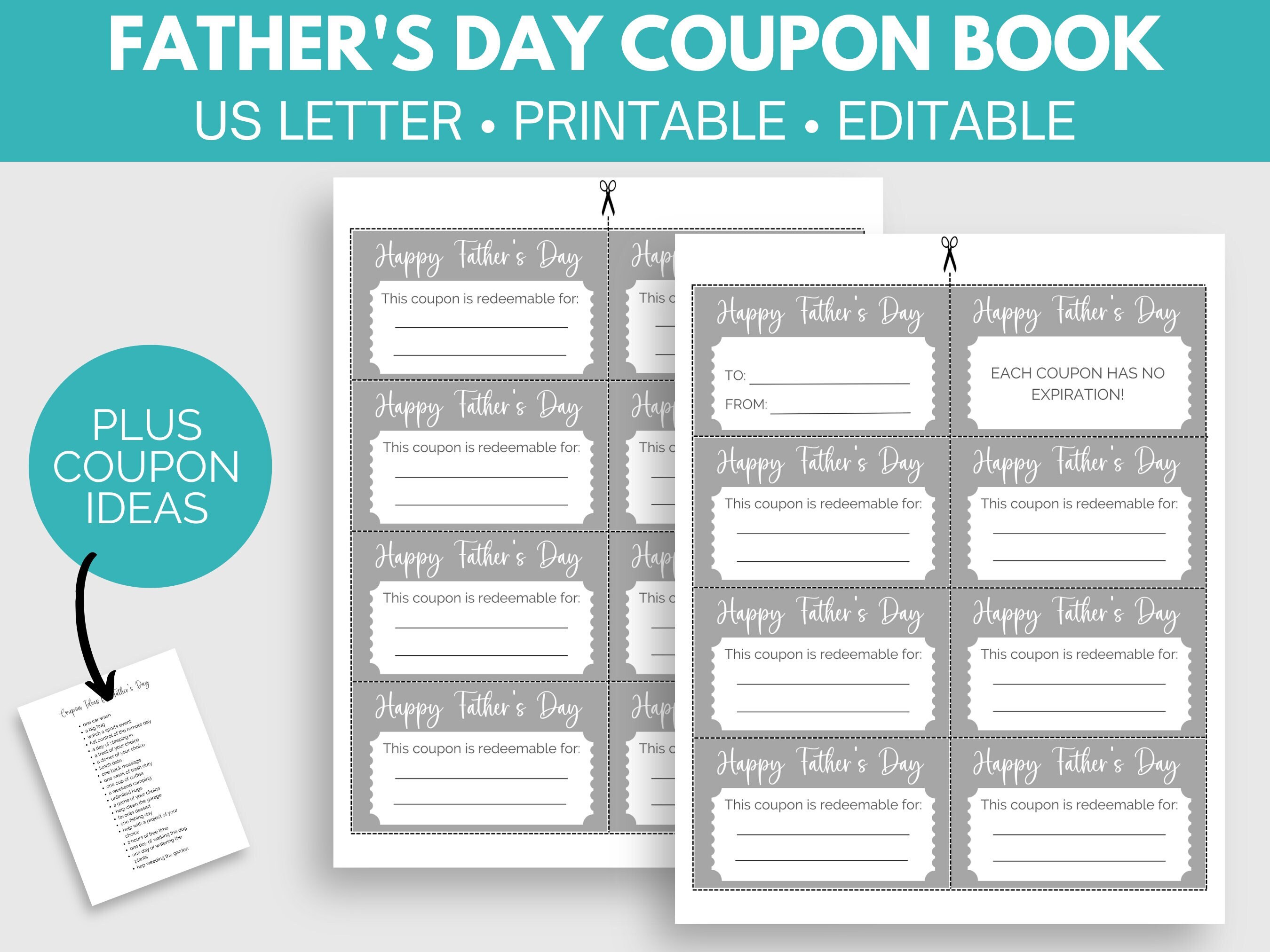 Coupon Template for Father's Day, Father's Day Coupons, Coupon Book for ...