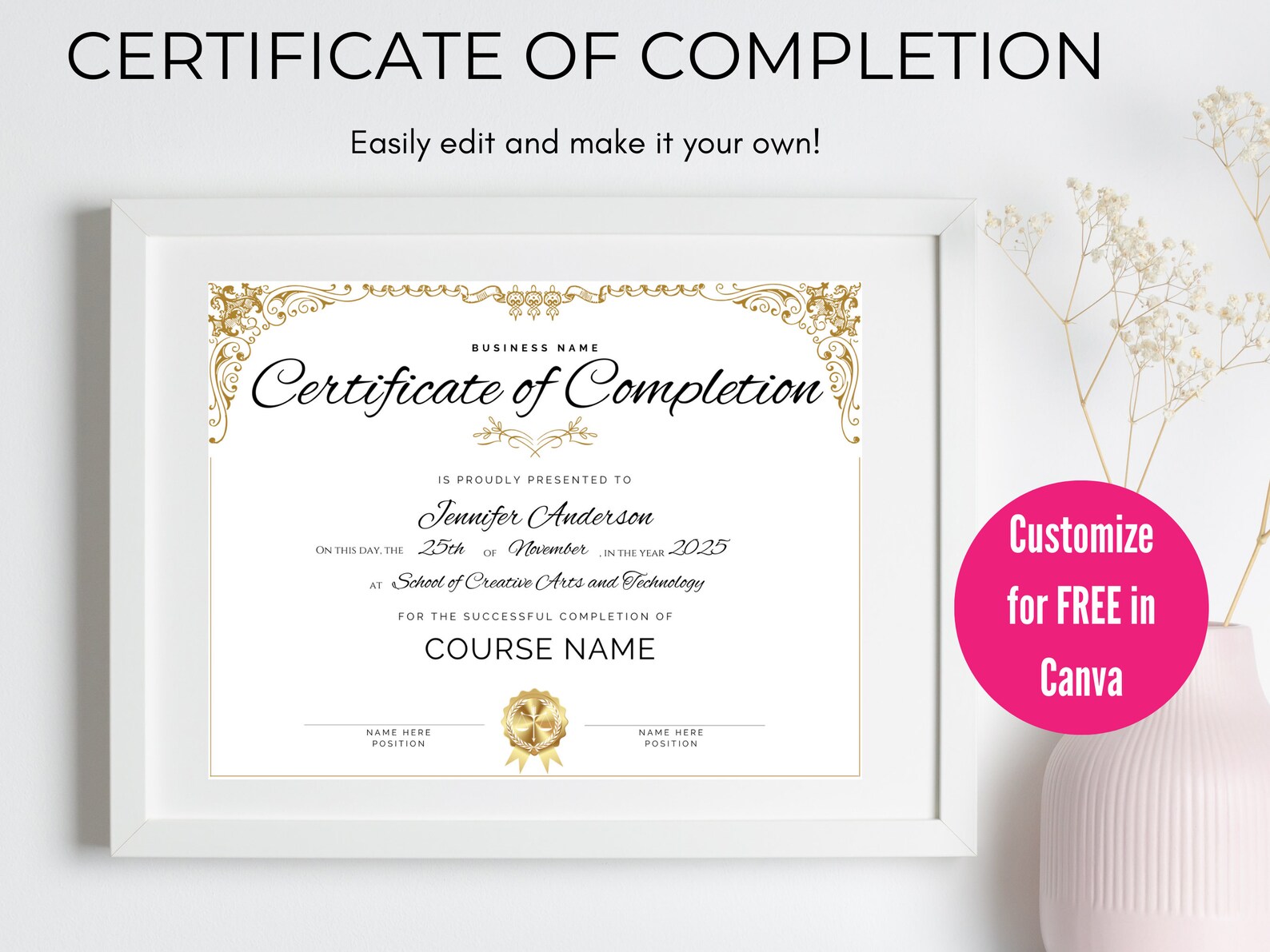 Editable Lash Tech Certificate Template: Printable Beauty Course ...