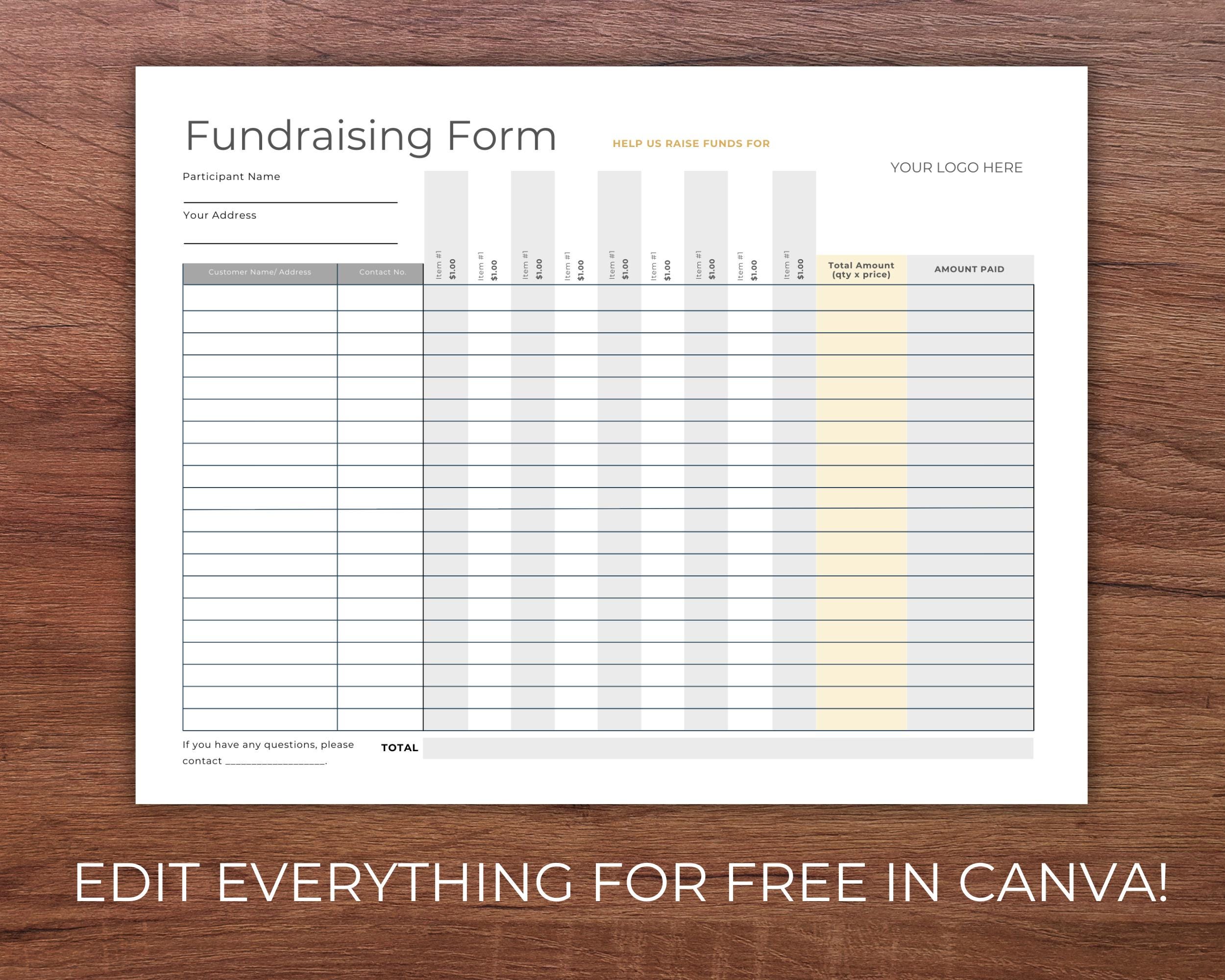 Editable School Fundraiser Order Form Template (digital Download) - Etsy