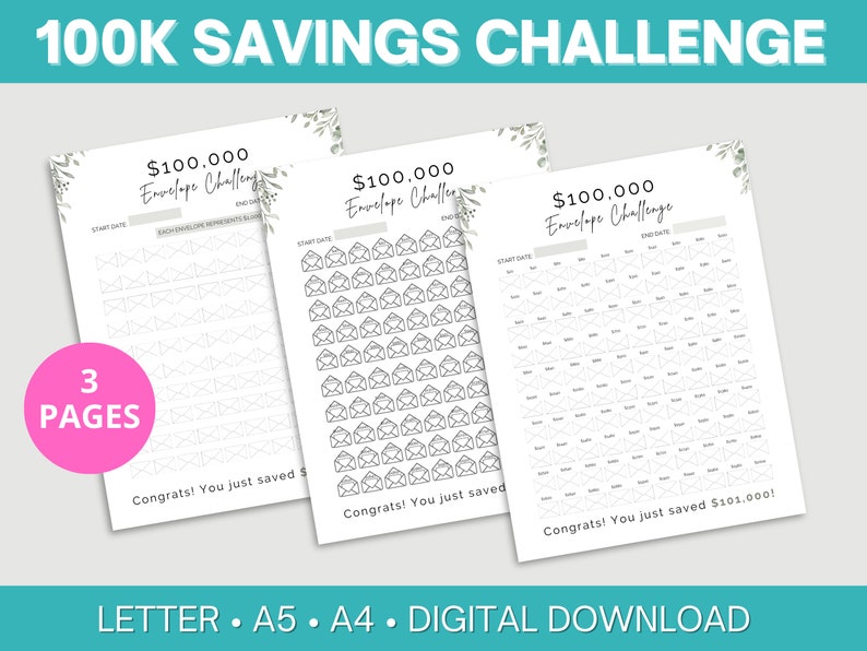 100K Savings Challenge Printable: Money Tracker (digital Download) - Etsy