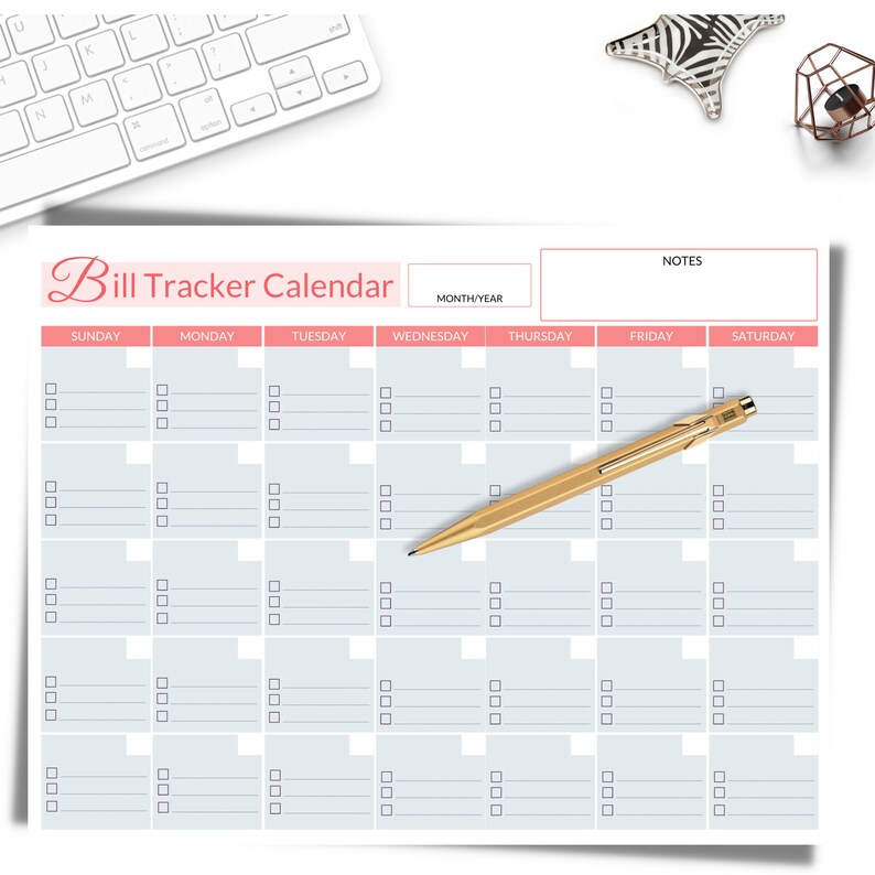 Bill Payment Tracker Calendar: Printable Monthly Organizer (digital ...