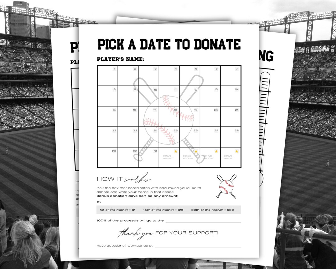 Baseball Fundraiser Calendar Template, Baseball Sports Fundraiser ...