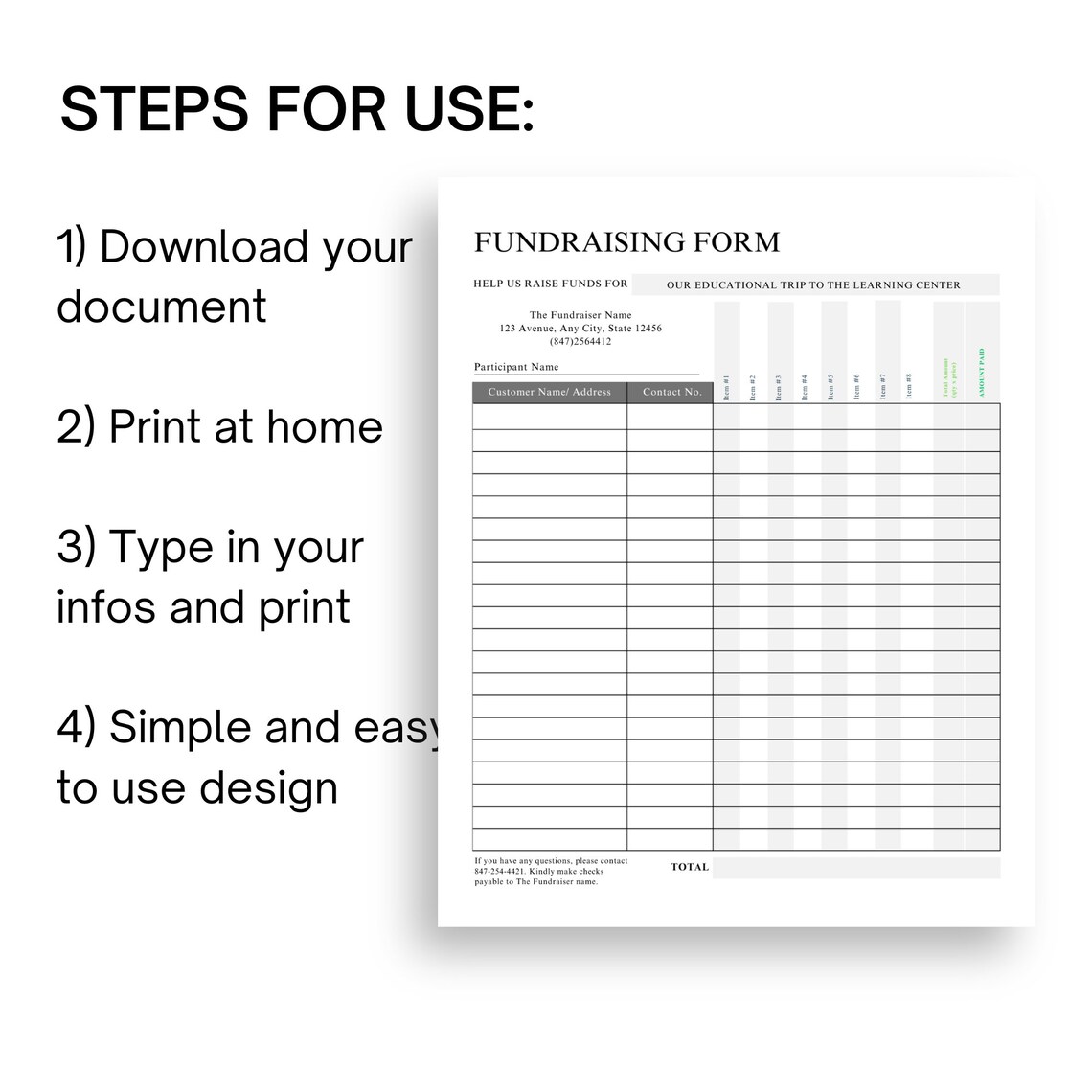 Editable School Fundraiser Order Form: Printable Canva Template ...