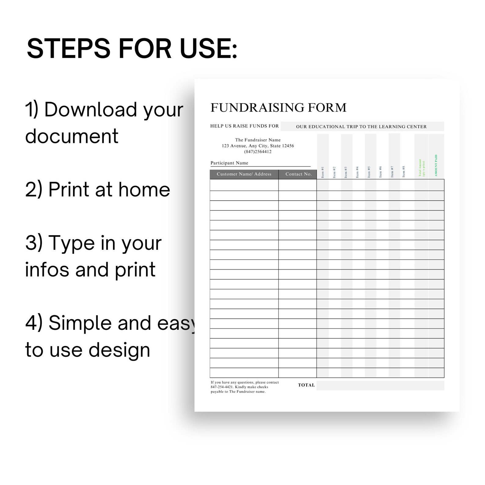 Editable School Fundraiser Order Form: Printable Canva Template ...