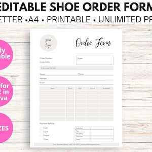 Editable Shoe Order Form Template: Printable Customer Form (canva) - Etsy