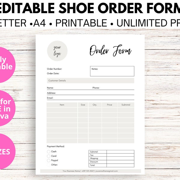 Shoe Order Form - Etsy