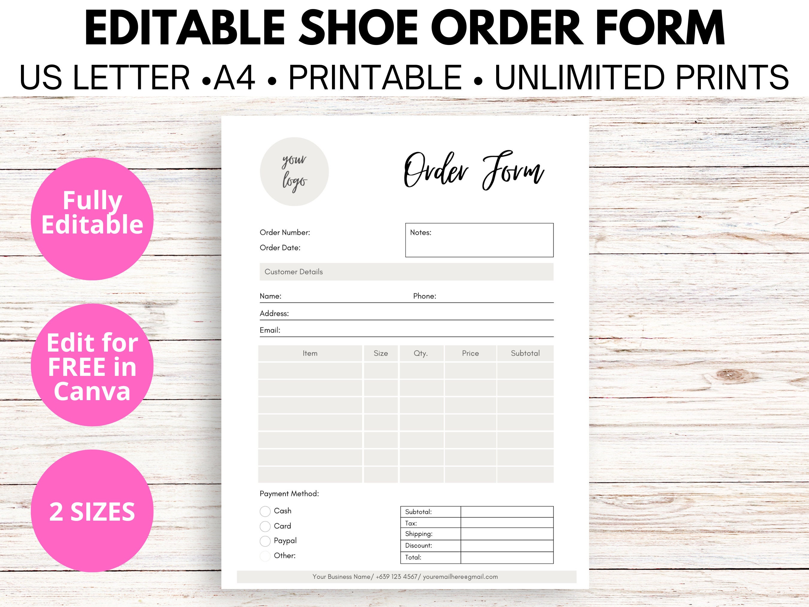Editable Shoe Order Form Template: Printable Customer Form (canva) - Etsy