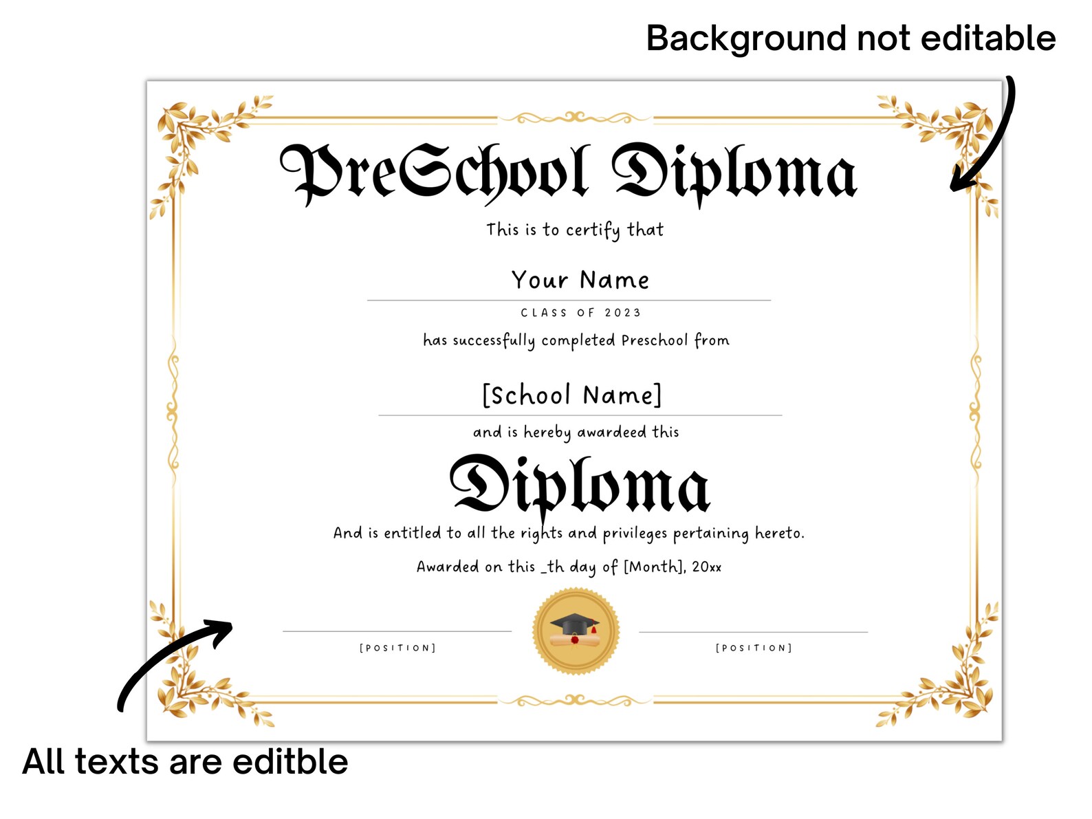 Editable Preschool Diploma | Editable Preschool Certificate ...