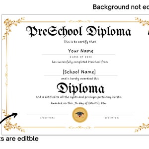 Editable Preschool Diploma | Editable Preschool Certificate ...