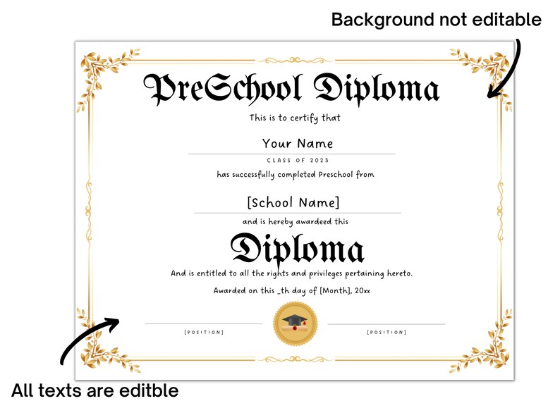 Editable Preschool Diploma | Editable Preschool Certificate ...