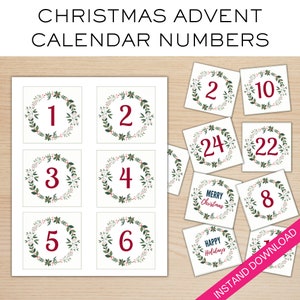 Advent Calendar Number Printable, Christmas Countdown (PDF) - Etsy