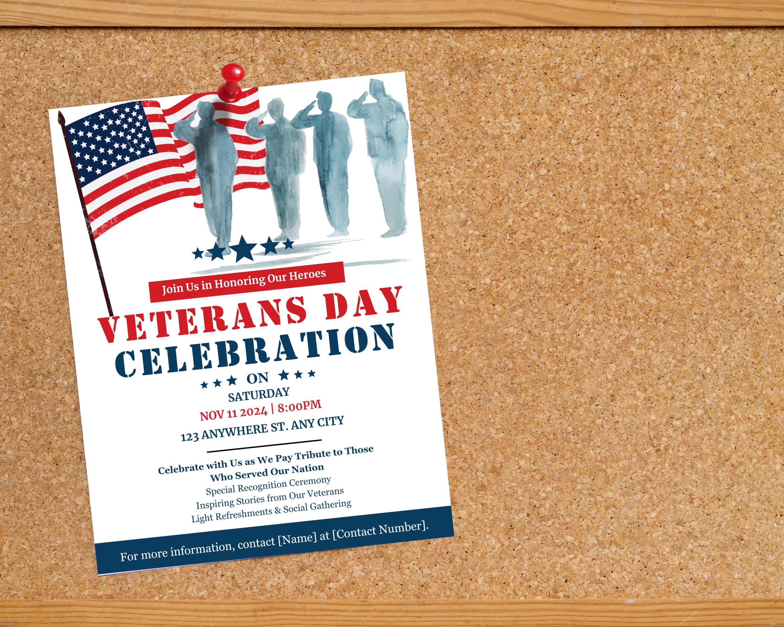 Editable Veteran's Day Flyer Template: Celebration Event Invite (PDF ...