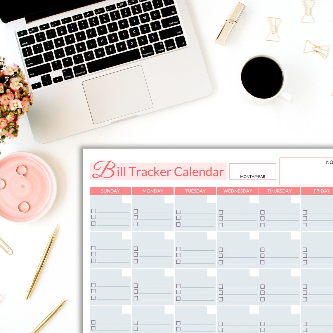 Editable Bill Payment Tracker Calendar: Printable Monthly Bill ...
