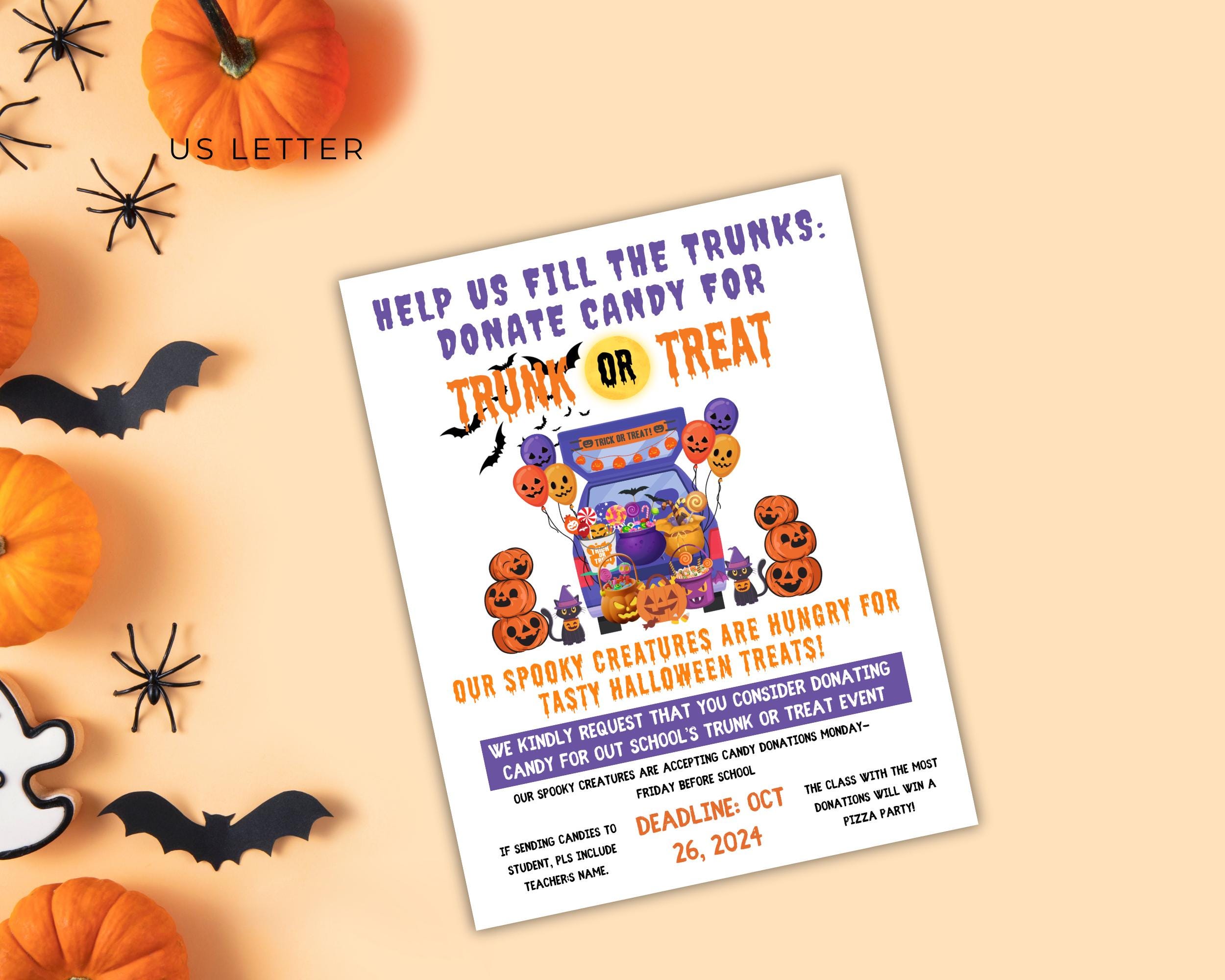 Editable Candy Donation Flyer Template for Trunk or Treat Halloween ...