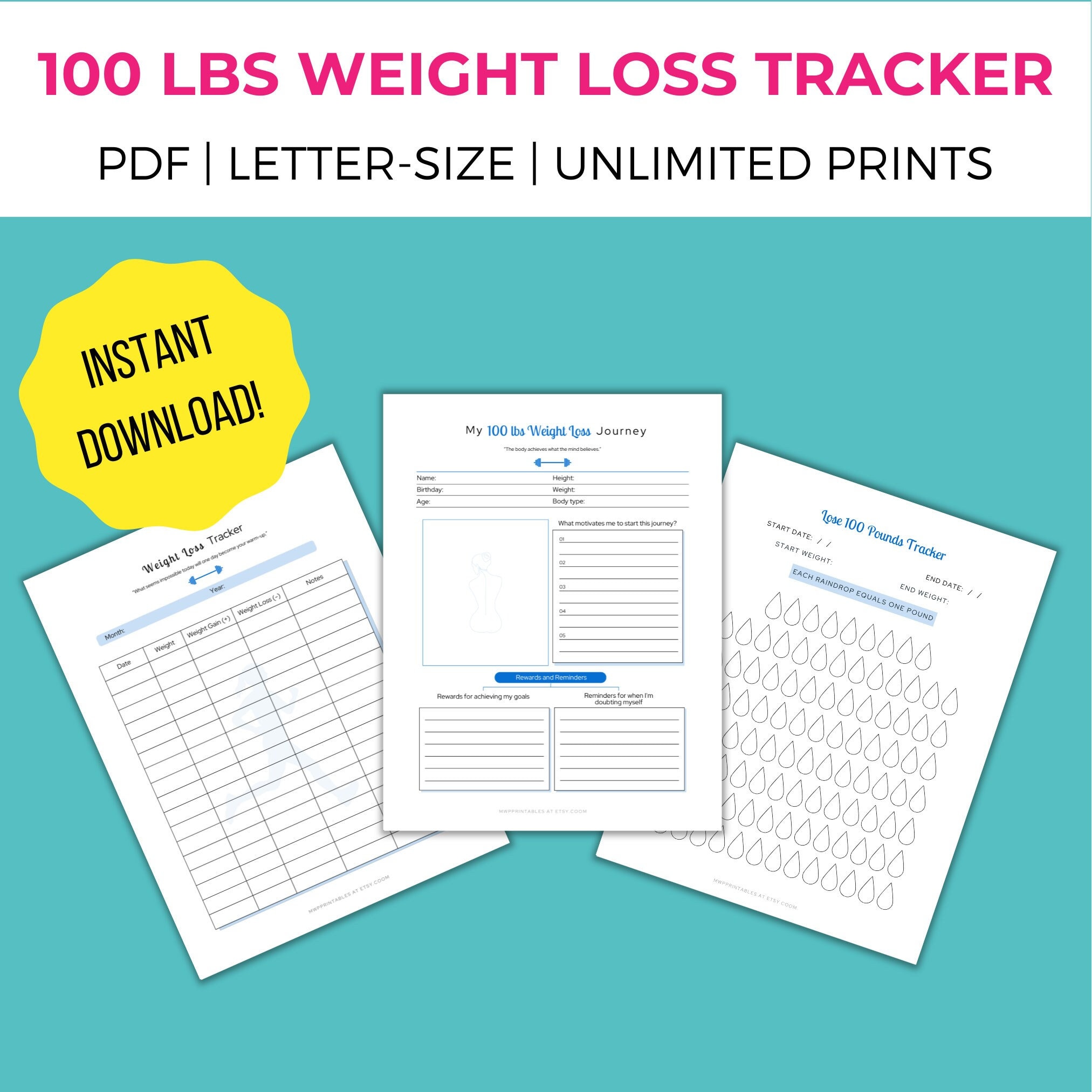 100lb Weight Loss Tracker, Weight Loss Journal, Weight Loss Journey ...