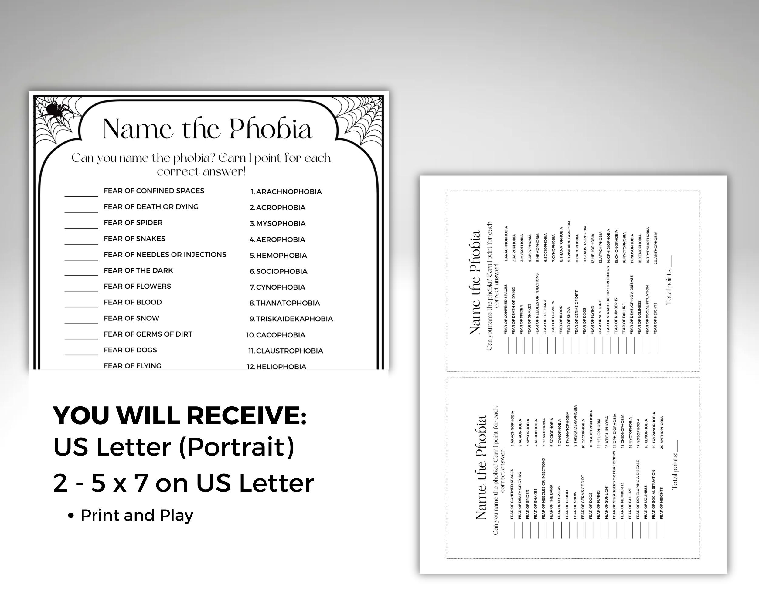 Name That Phobia Matching Game, Halloween Trivia Questions, Workplace ...