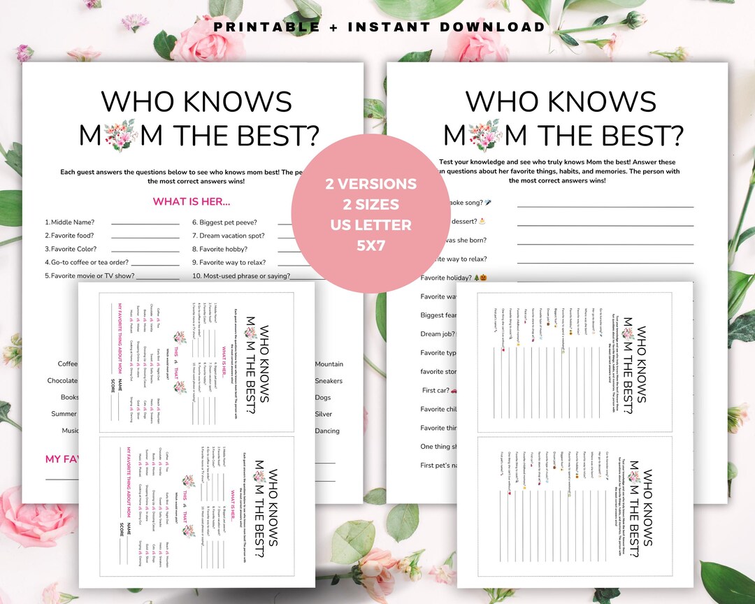 Who Knows Mom Best Game Floral, Guess Who Knows Mama Best, All About ...