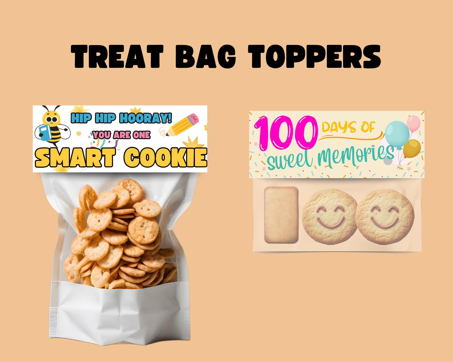 100th Day OF School Treat Bag Toppers, 100 Days of School Chip Bag ...