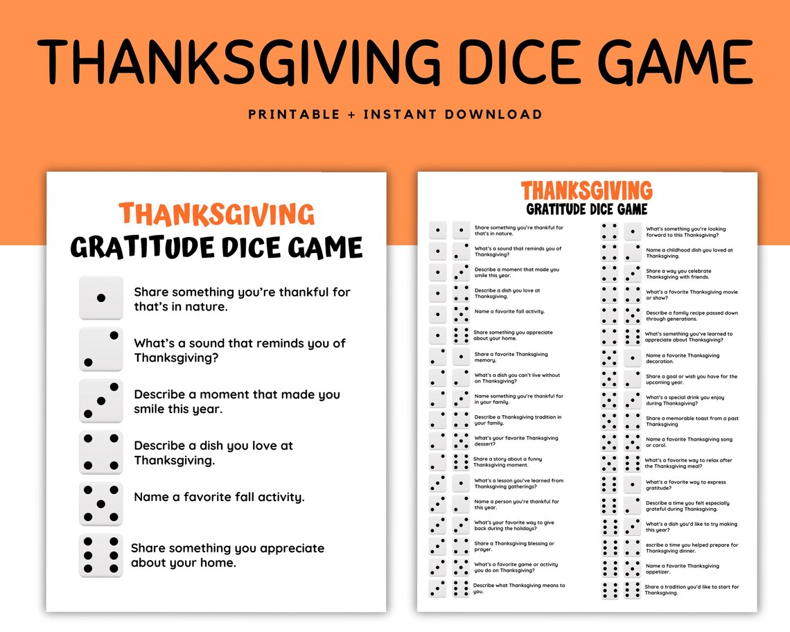 Thanksgiving Gratitude Dice Game, Family Fun (printable) - Etsy