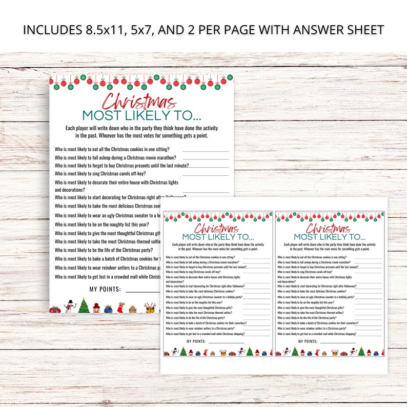 Christmas Party Game: Most Likely to (digital Download) - Etsy