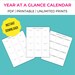 Year at A Glance Calendar Printable, Yearly Review, 12 Month Calendar ...