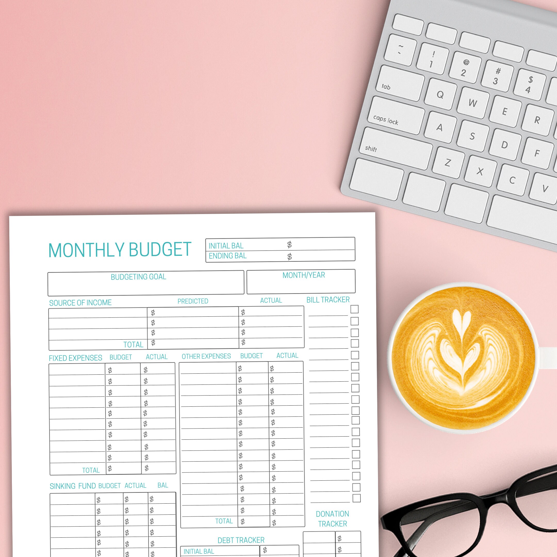 One Page Monthly Budget Printable: Minimalist PDF Template (US Letter ...