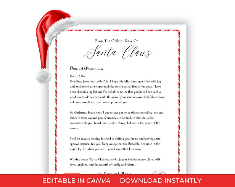 Editable Letter From Santa Printable Christmas Letter Santa Etsy 