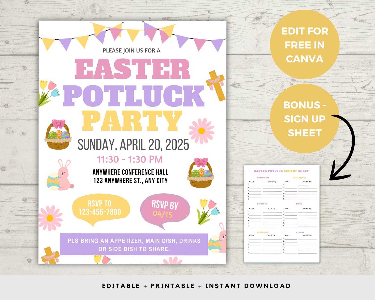 Editable Easter Potluck Invitation, Easter Sunday Church Flyer, Easter ...