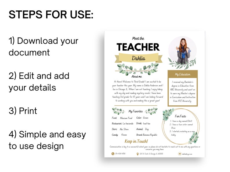 Editable All About My Teacher Printable, Favorite Things Questionnaire ...