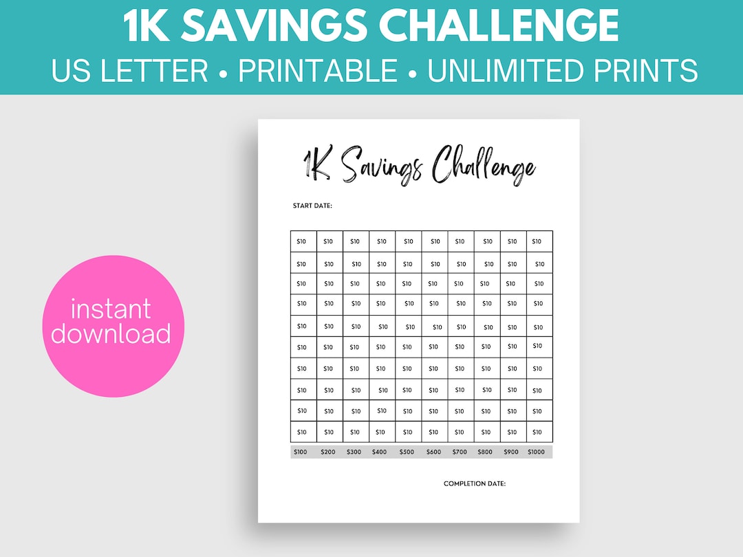 1K Savings Challenge Printable: Money Saving Tracker (digital Download ...