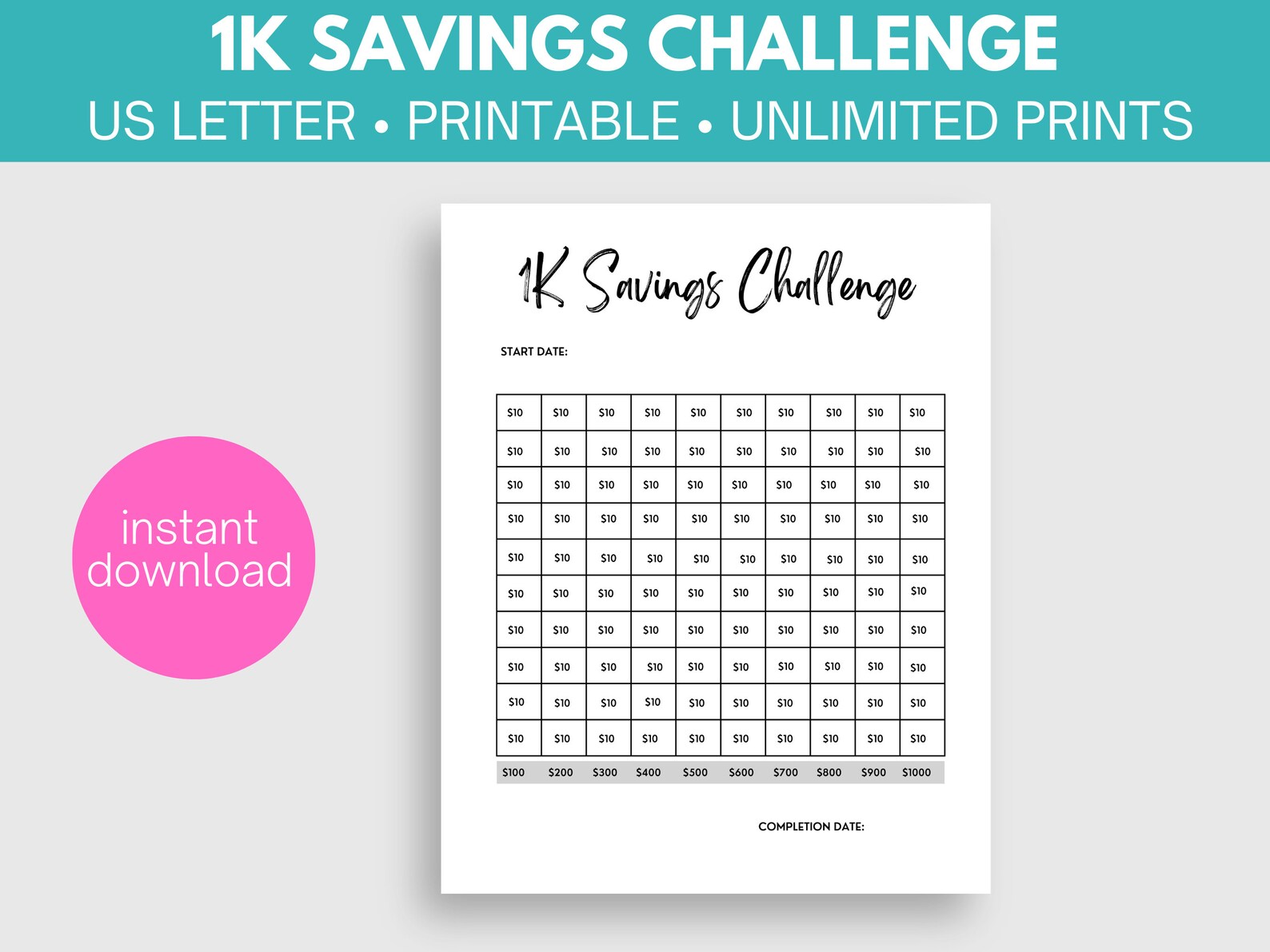 1K Savings Challenge, 1K Savings Tracker, Saving Challenge Printable ...