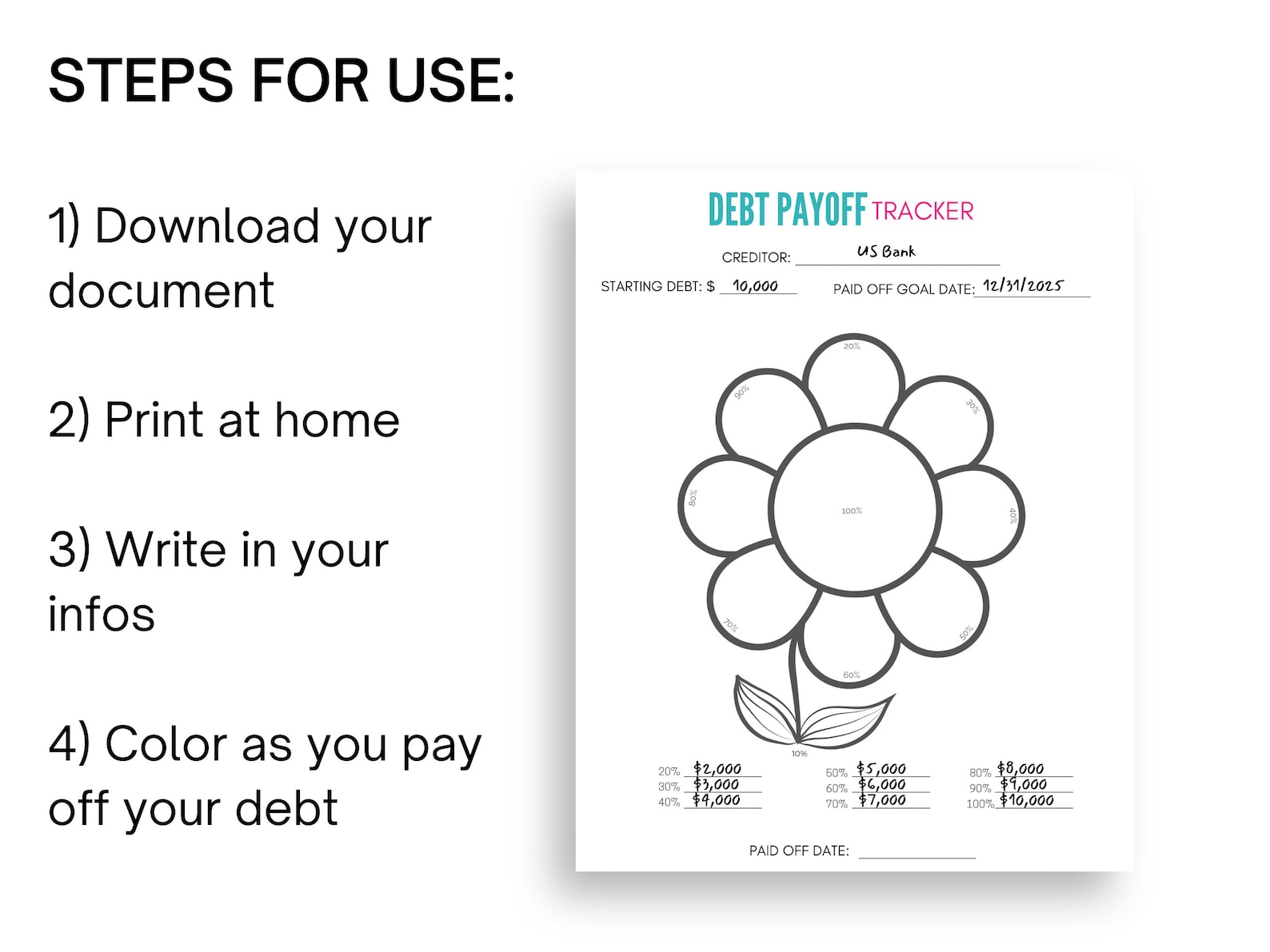 Debt Payoff Tracker, Debt Coloring Chart, Payment Tracker PDF, Debt ...