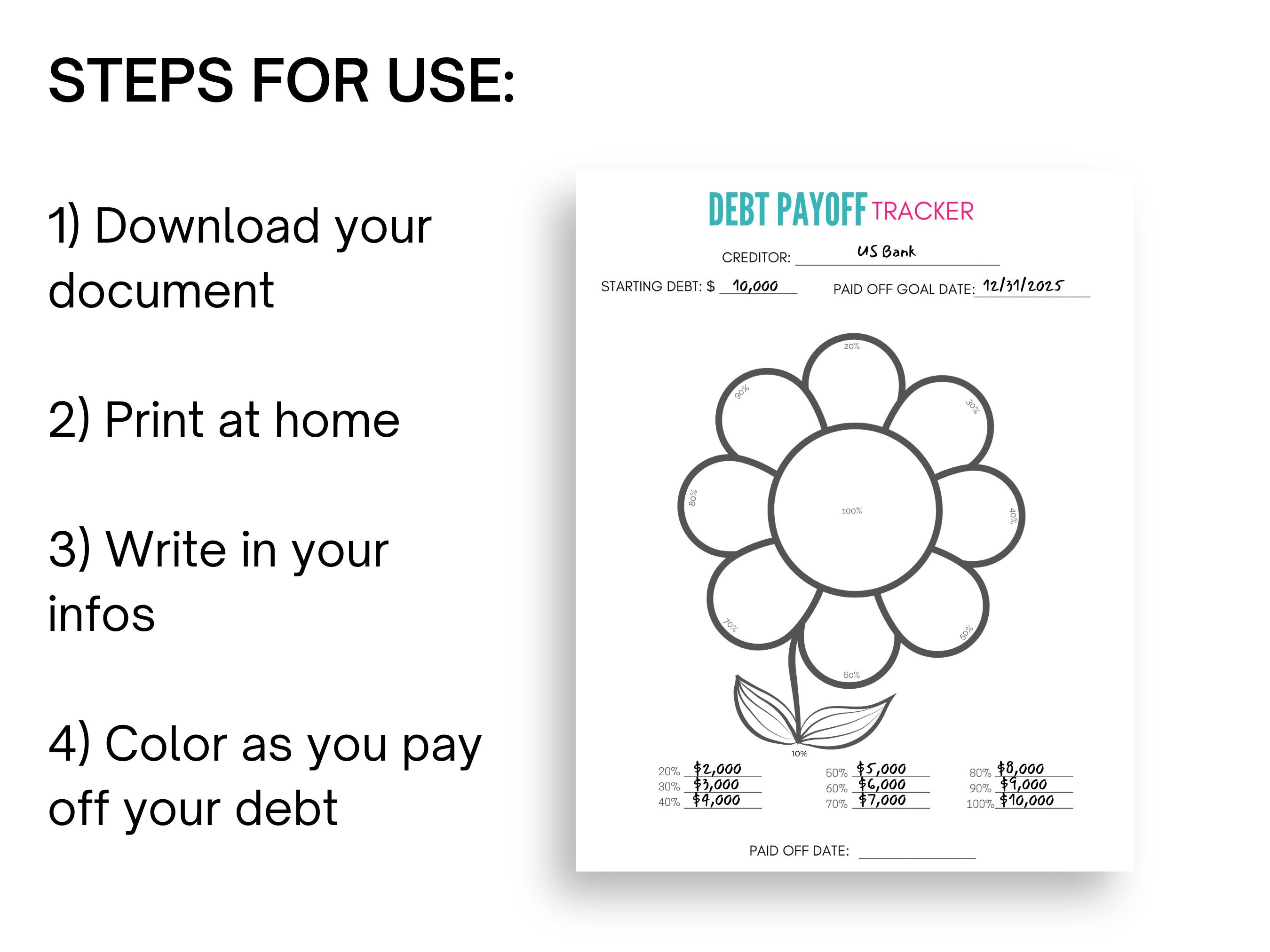 Debt Payoff Tracker, Debt Coloring Chart, Payment Tracker PDF, Debt ...