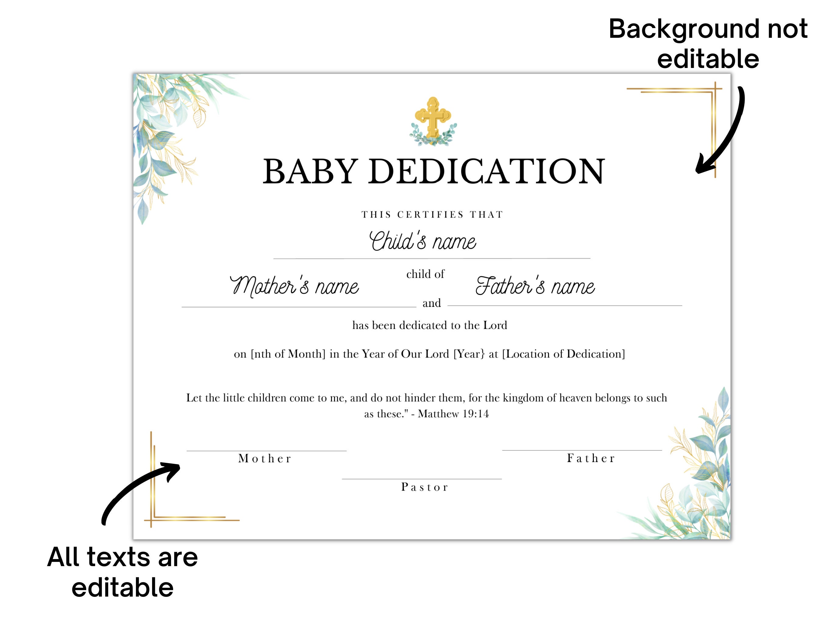 Editable Baby Dedication Certificate Template, Child Dedication ...