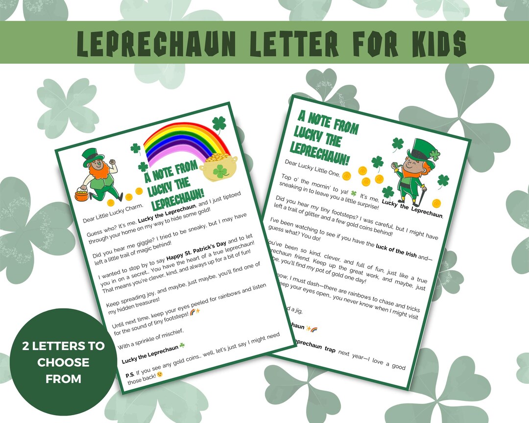 Leprechaun Letter to Kids for St. Patricks's Day, Mini Letter From ...