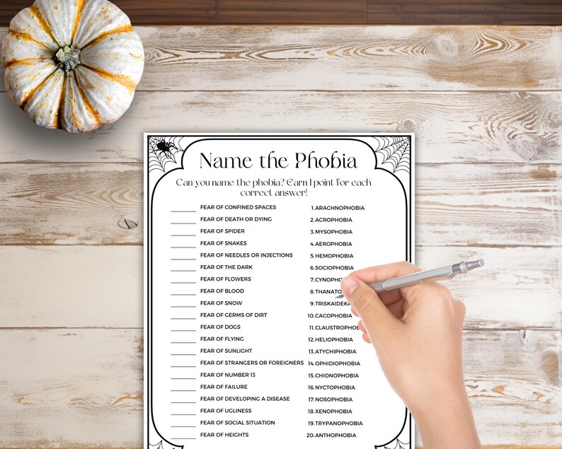 Name That Phobia Matching Game, Halloween Trivia Questions, Workplace ...