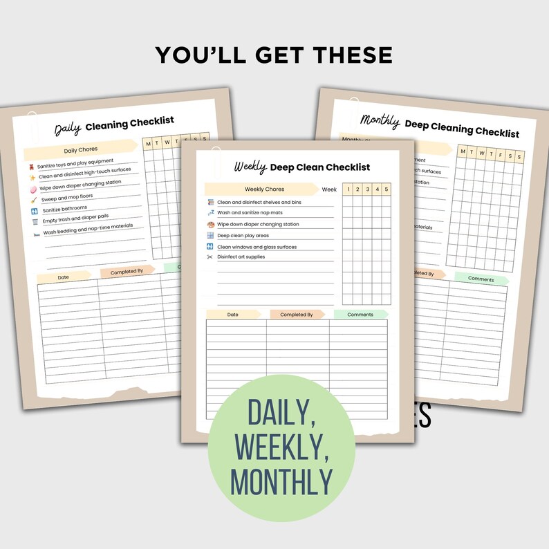 Editable Daycare Cleaning Checklist: Daily, Weekly, Monthly (digital ...