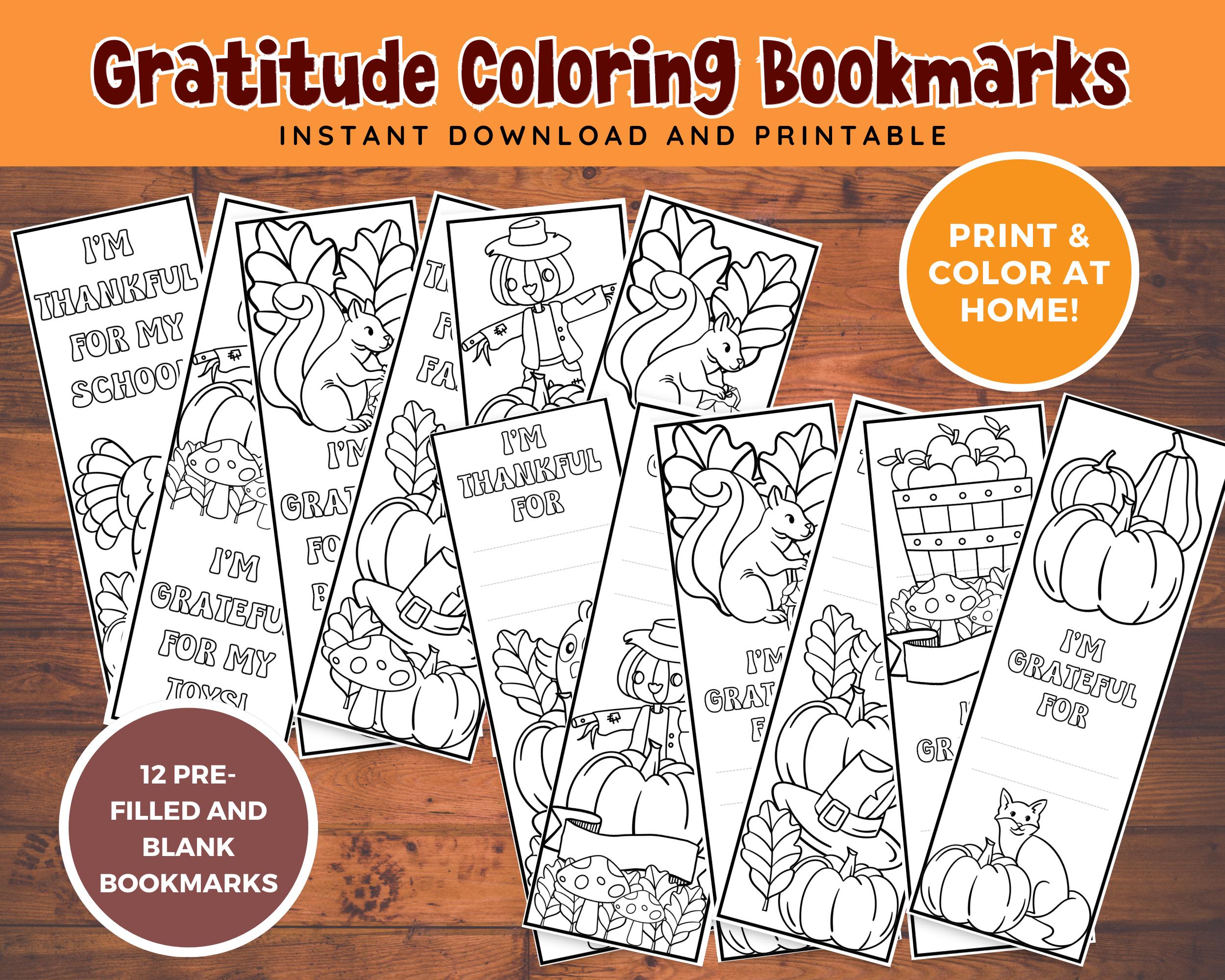 Gratitude Coloring Bookmarks, Thanksgiving DIY, Gratitude Activity for ...