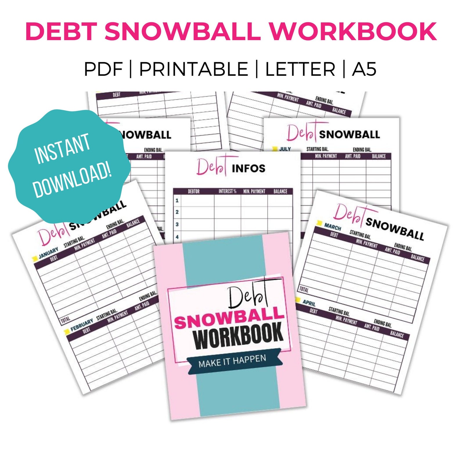 Debt Snowball Workbook, Debt Snowball Worksheet, Debt Snowball ...