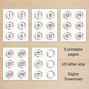 Advent Calendar Number Printable, Christmas Countdown (PDF) - Etsy