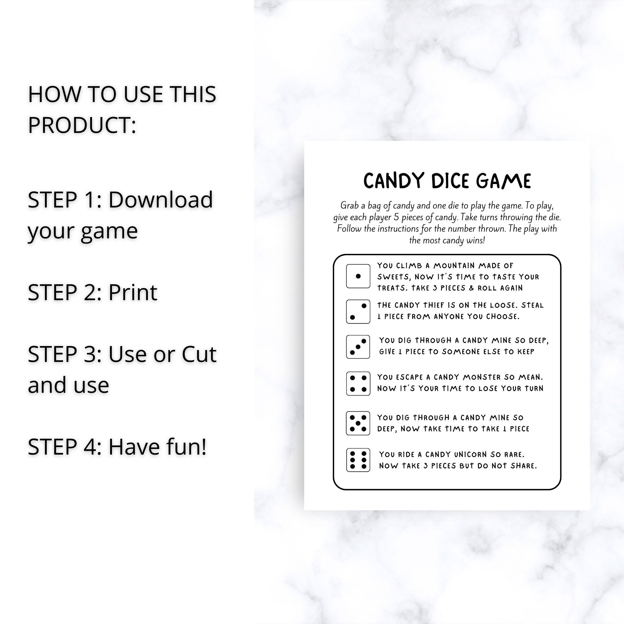 Candy Dice Game Printable, Dice Game for Kids, Family Game Night, Fall ...